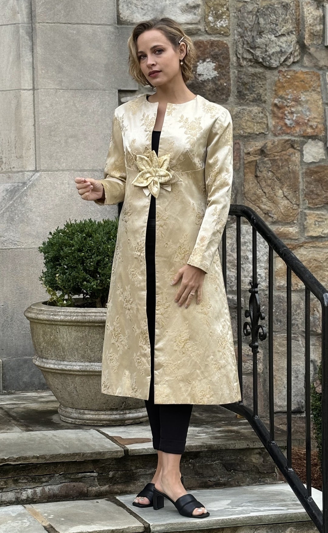 1950s 1960s Jacques Heim French Couture Gold Brocade Cocktail Coat ...