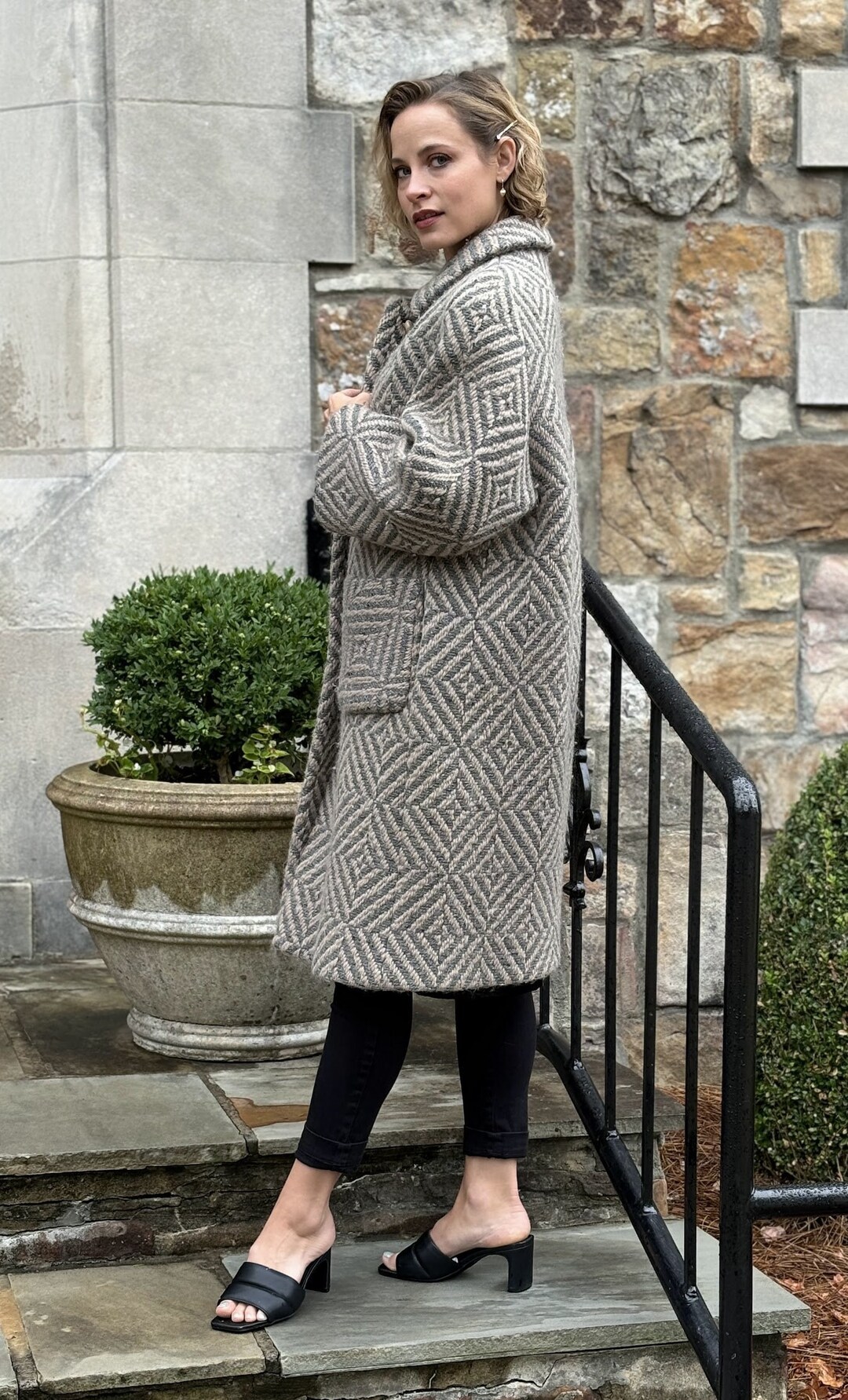 1950s 1960s Fantastic Marshall Field Gray Wool Swing Coat With Op Art ...