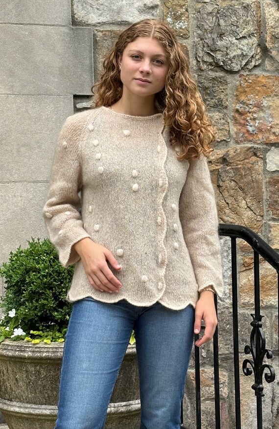 1960s Italian Hand Knit Ilaria Beige Sweater with Sca… - Gem