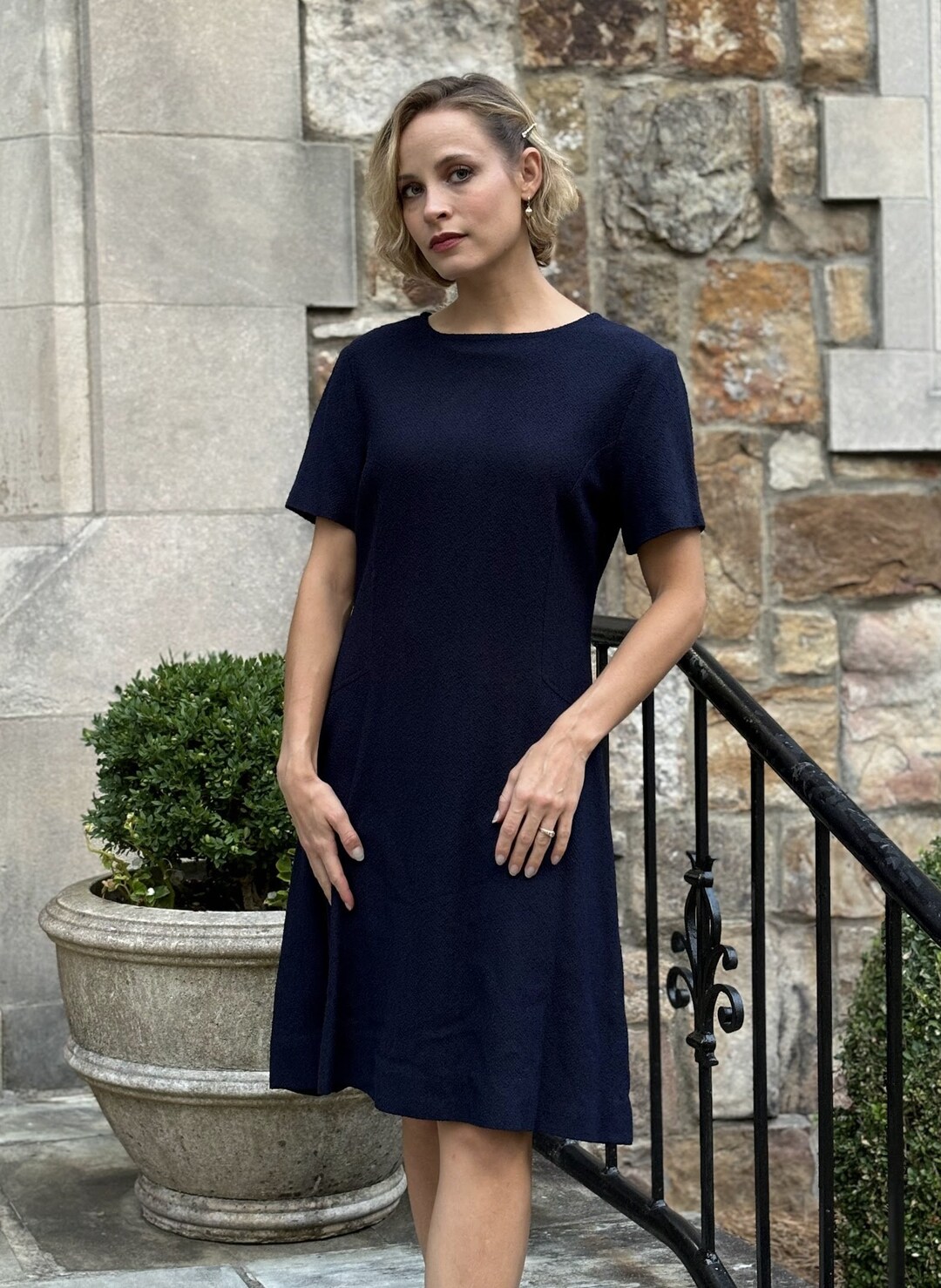 1960s Sincerely Gidding Jenny Navy Blue Short Sleeved Dress - Etsy