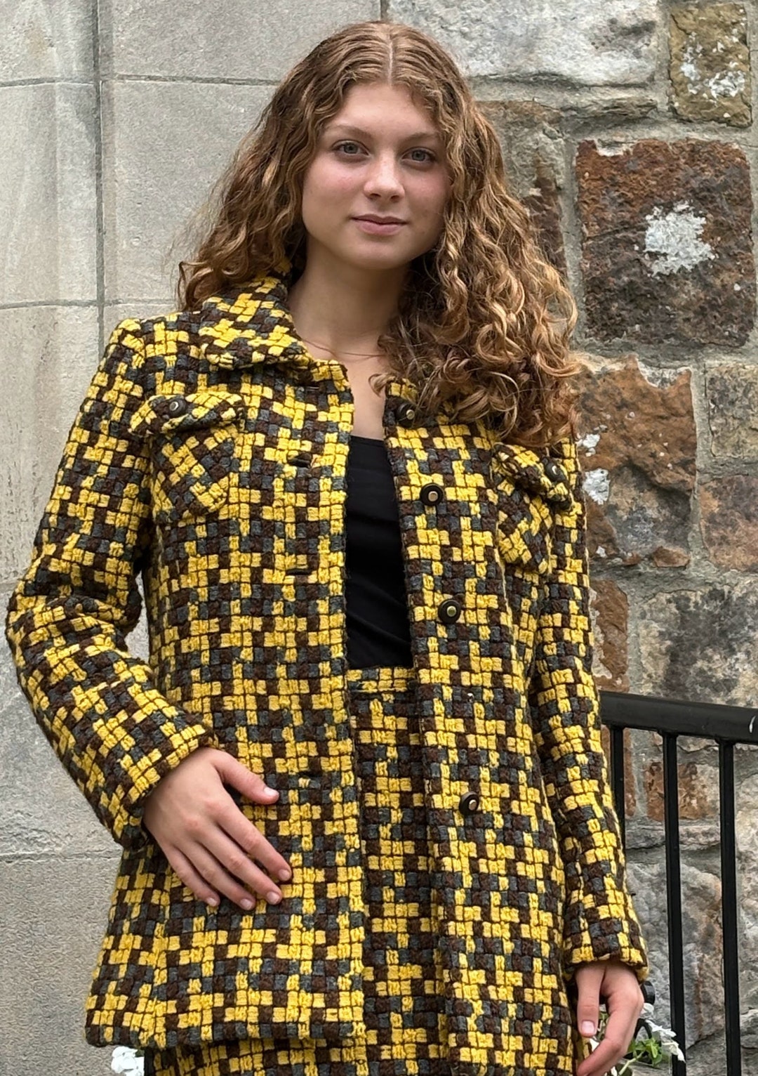 1960s Jack Feit Mod Gold Houndstooth Suit (skirt and Jacket) - Etsy