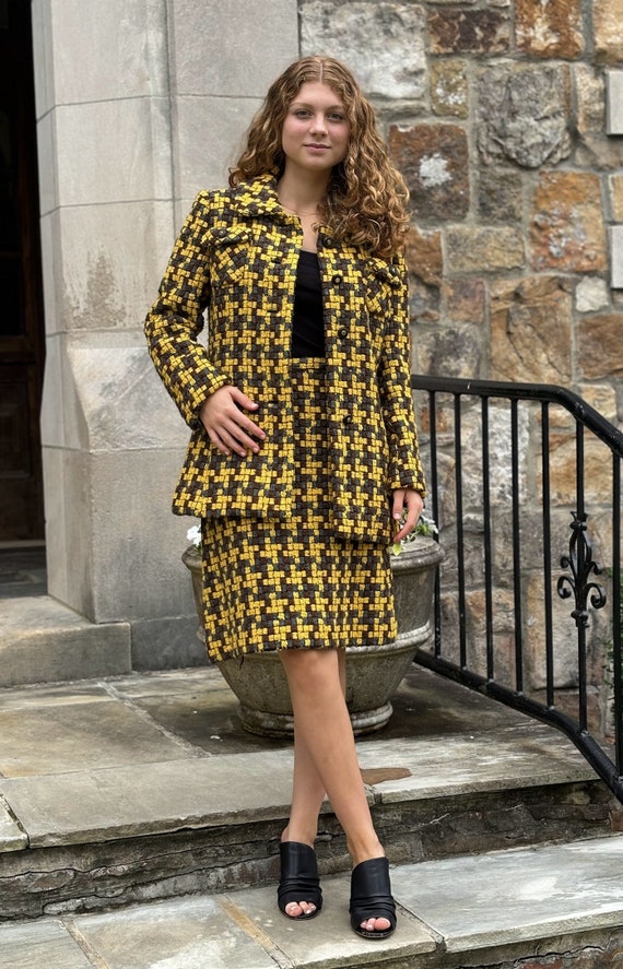 1960s Jack Feit Mod Gold Houndstooth Suit (Skirt and … - Gem
