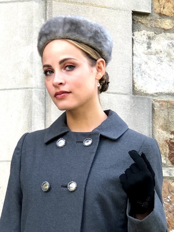 1950s 1960s Russian Princess Gray Faux Fur Hat - Gem