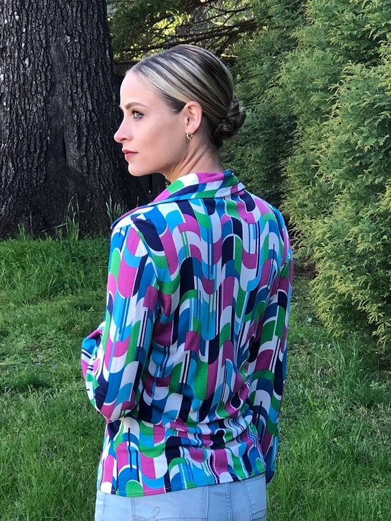 1970s Marchesa di Gresy for I Magnin Groovy Op Art Bl… - Gem