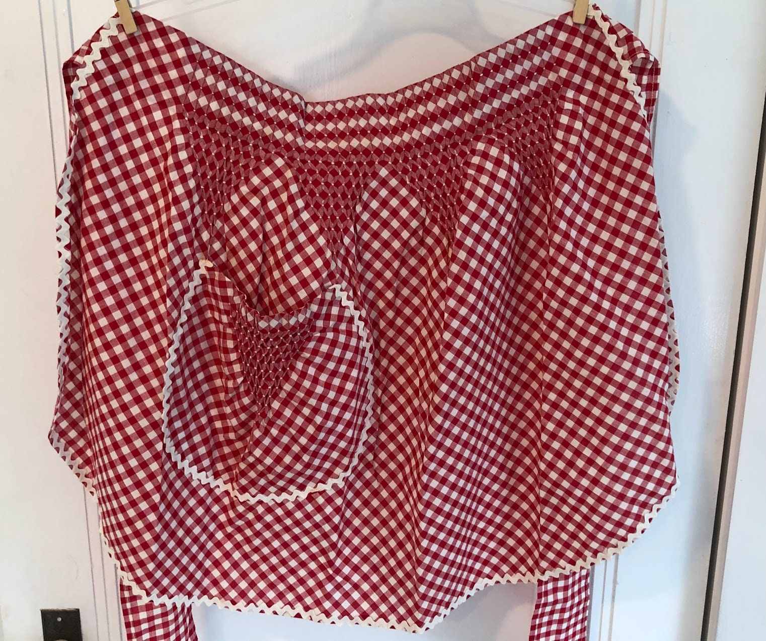 Vintage Hand Smocked Red Gingham Half Apron With Rick Rack - DARLING! - Etsy