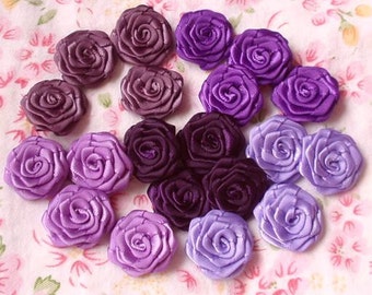 16 Small Handmade Ribbon Roses 7/8 to 1 inches In Lt Orchid | Etsy