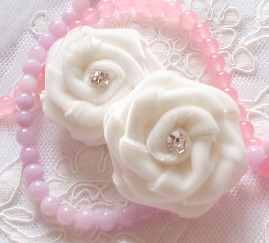 2 Handmade Velvet Rose With Rhinestone 2-1/4 Inches in White - Etsy