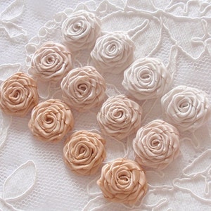 12 Small Handmade Ribbon Roses (7/8 to 1 Inch) in Antique White, Cream ...