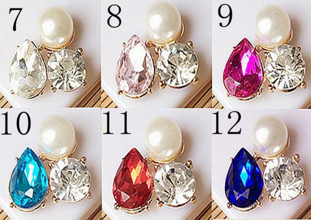 6 Flat Back Rhinestone Pearl Button Crystal Embllishment Size 25x22mm ...