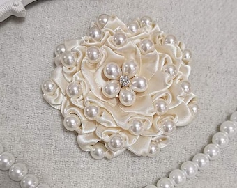 Handmade Ribbon Flower Lace Flower With Pearls 3.5 Inches in Lt Pink MY ...