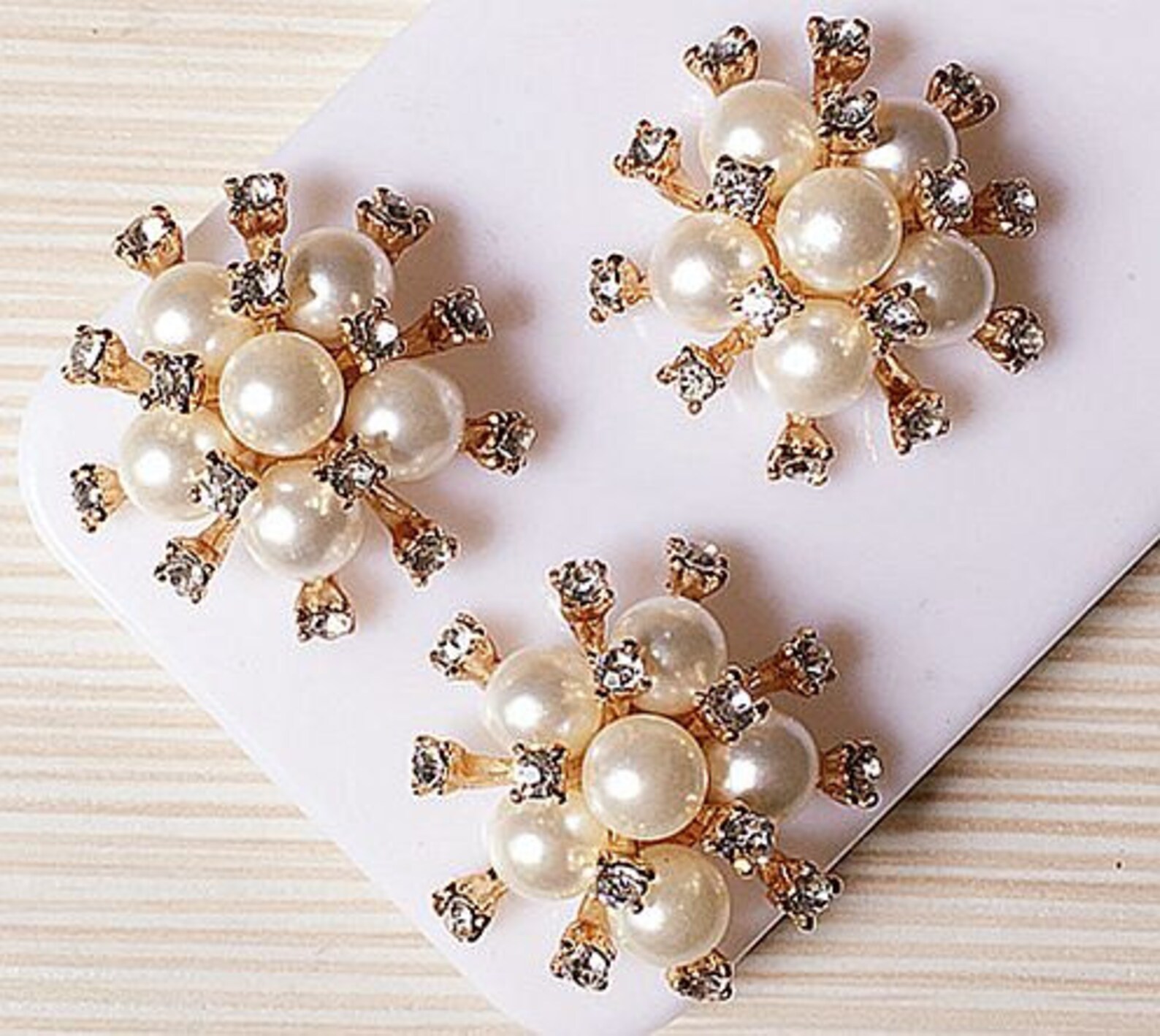 3 Flat Back Rhinestone Button Pearl Button Flower Button - Etsy