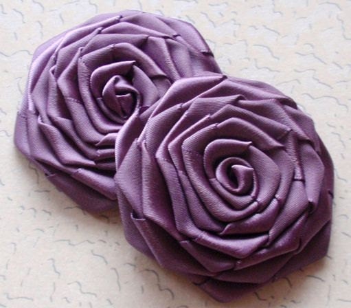 2 Handmade Ribbon Roses 2.5 inches In Amethyst Have Over 150 | Etsy
