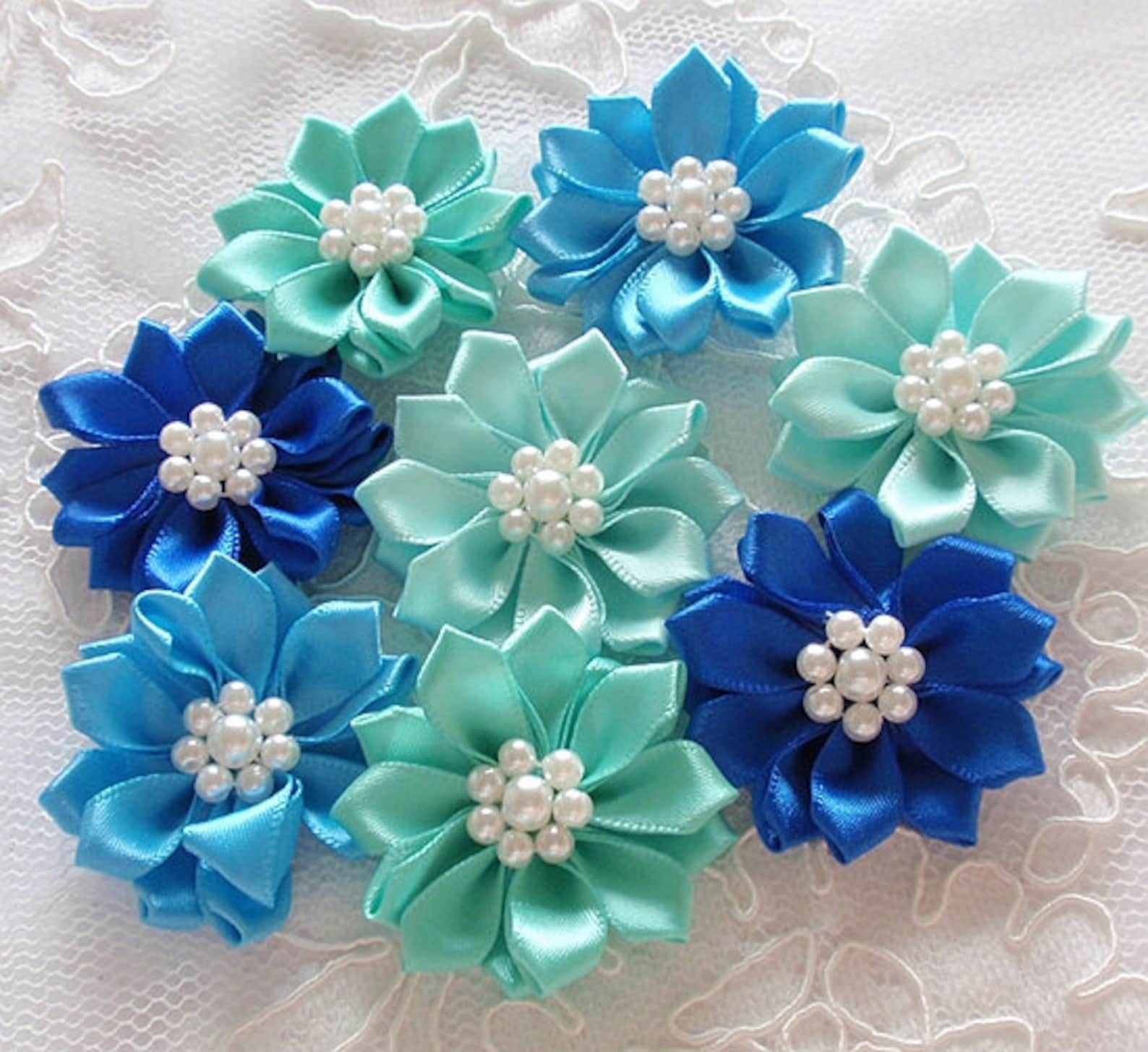 8 Handmade Flowers With Pearls 1.5 to 1-3/4 Inches MY | Etsy