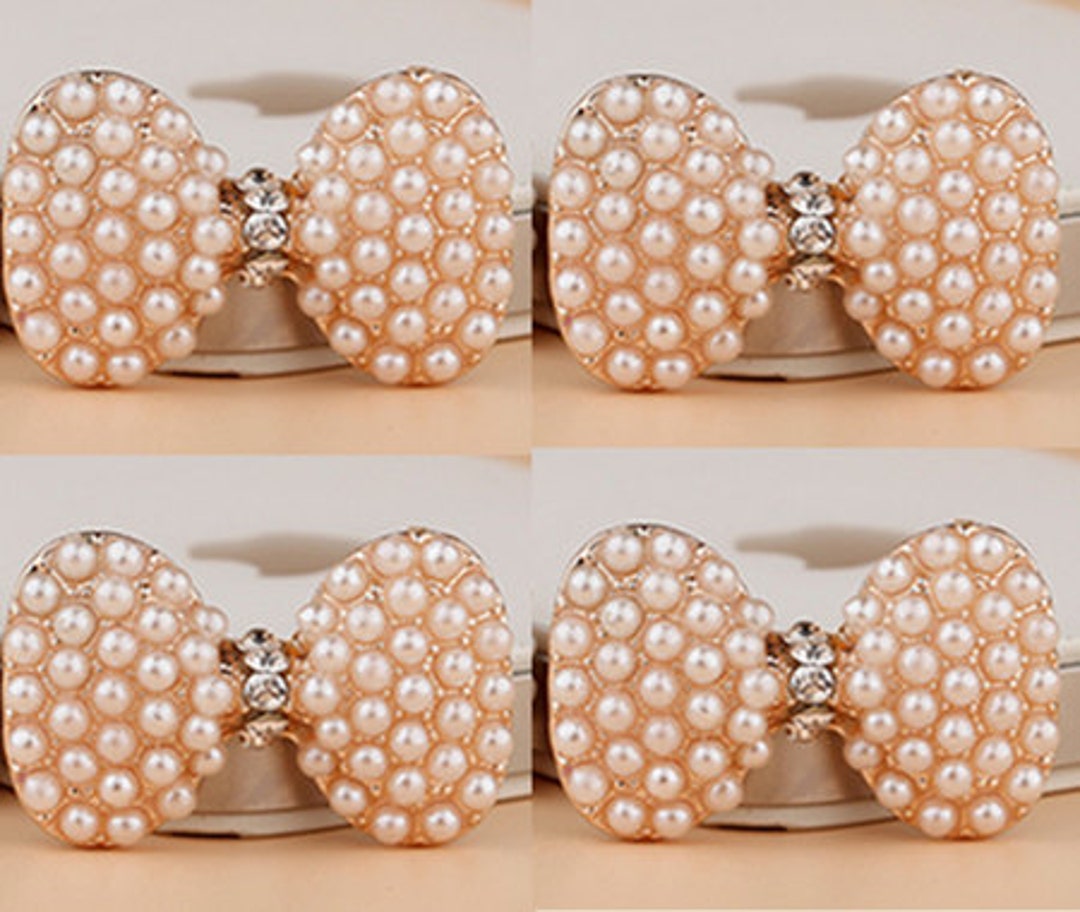 4 Bouton strass à dos plat Bouton perle Bouton Arc Bouton (30x21 mm) DT ...