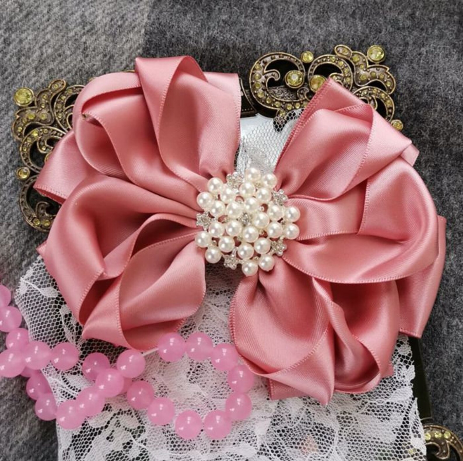 Handmade Satin Ribbon Bow With Pearl Rhinestone Sweet Nectar - Etsy