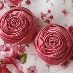 2 Handmade Rolled Ribbon Roses (2 Inches) in Colonial Rose and Have ...