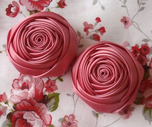 2 Handmade Rolled Ribbon Roses 2 Inches in Colonial Rose and - Etsy