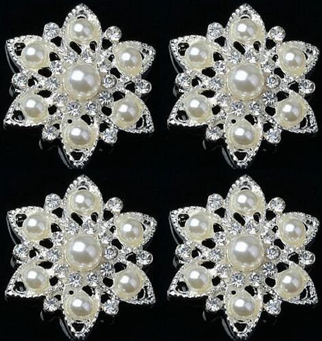 4 Flat Back Rhinestone and Pearl Button Embellishment (25 Mm) AL-101 - Etsy