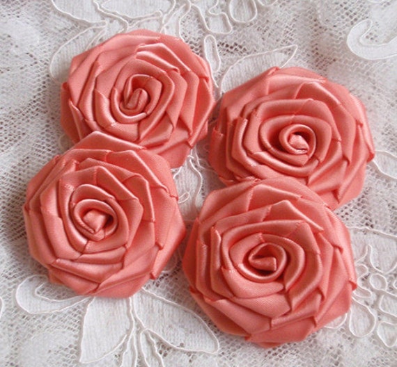 4 Handmade Ribbon Roses 2 Inches in Lt Coral and Have Over | Etsy