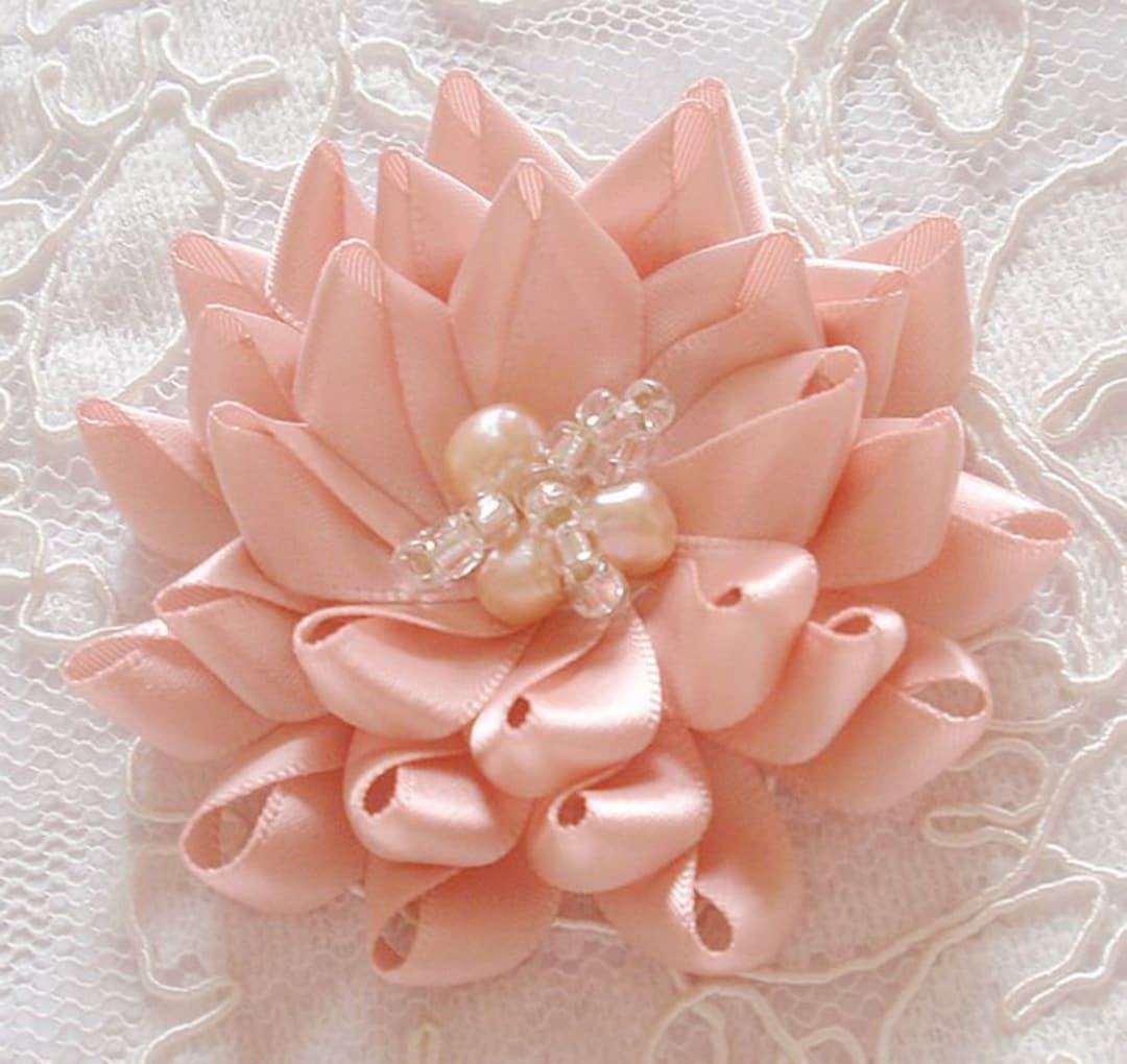 Handmade Ribbon Flower With Beads (2-3/4 Inches) MY-677-37 Ready to ...