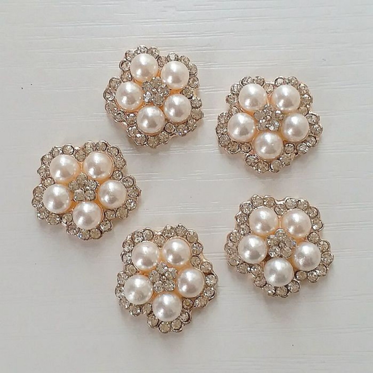 5 Flat Back Rhinestone and Pearl Button 17 Mm AL-153 - Etsy