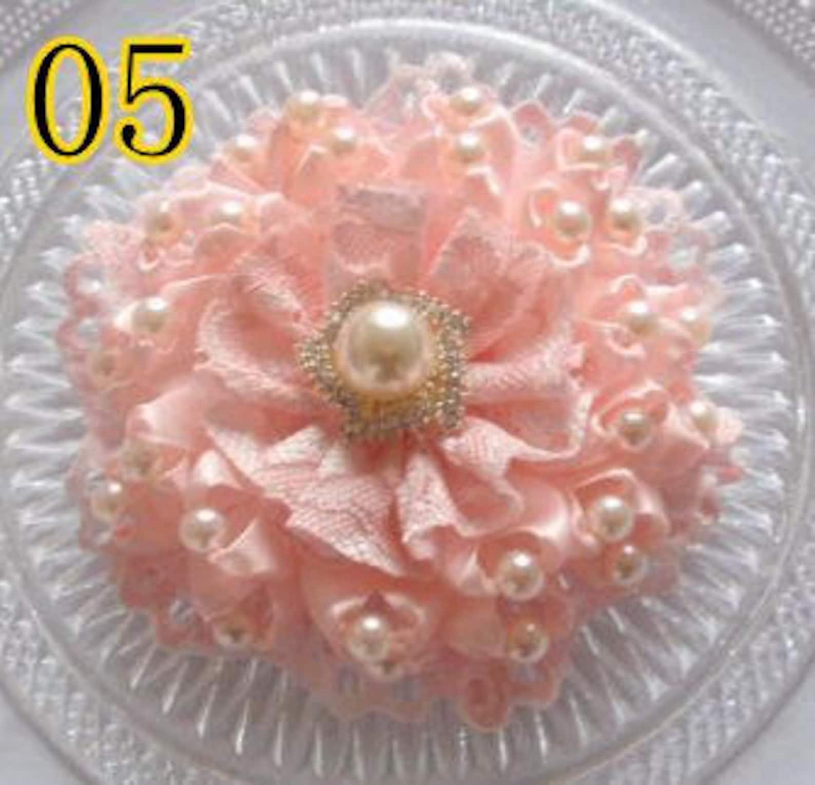 Handmade Ribbon Flower Lace Flower With Pearls 3.5 Inches in - Etsy