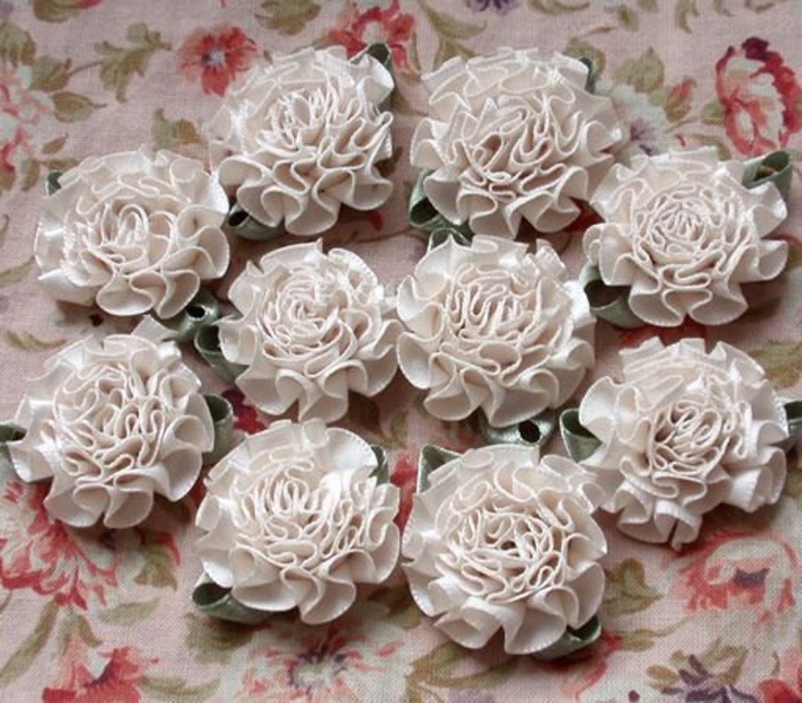 10 Handmade Ribbon Flowers With Leaves Over 150 Colors to - Etsy