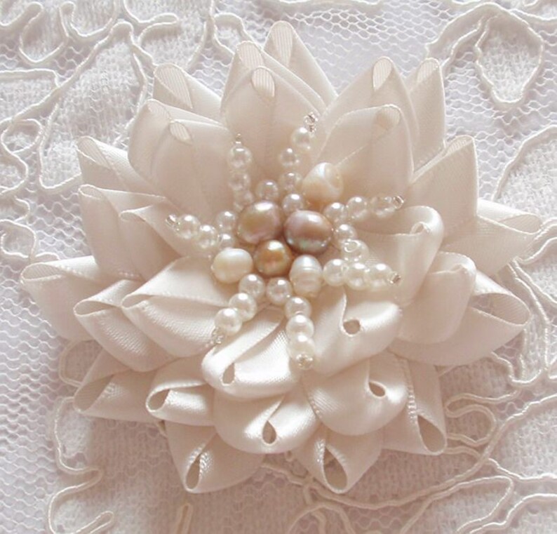 Handmade Ribbon Flower With Beads Antique White 2-3/4 Inches - Etsy