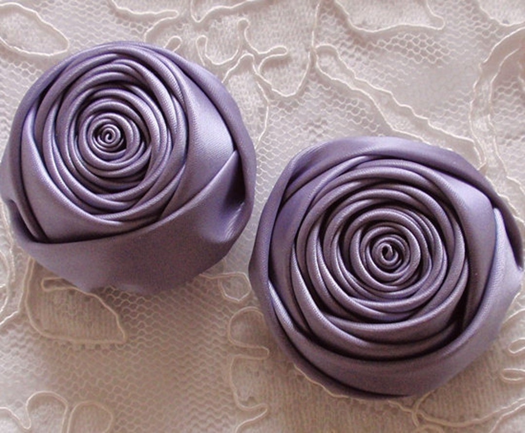 2 Handmade Ribbon Rolled Roses (2 Inches) in Thistle MY-406-83 Ready to ...