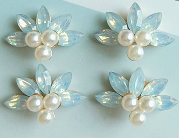 4 Flat Back Crystal Button Pearl Button Flower Button - Etsy