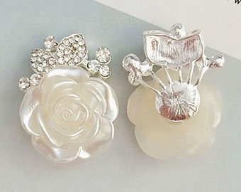 4 Flat Back Rhinestone Button Pearl Resin Button Flower Button - Etsy