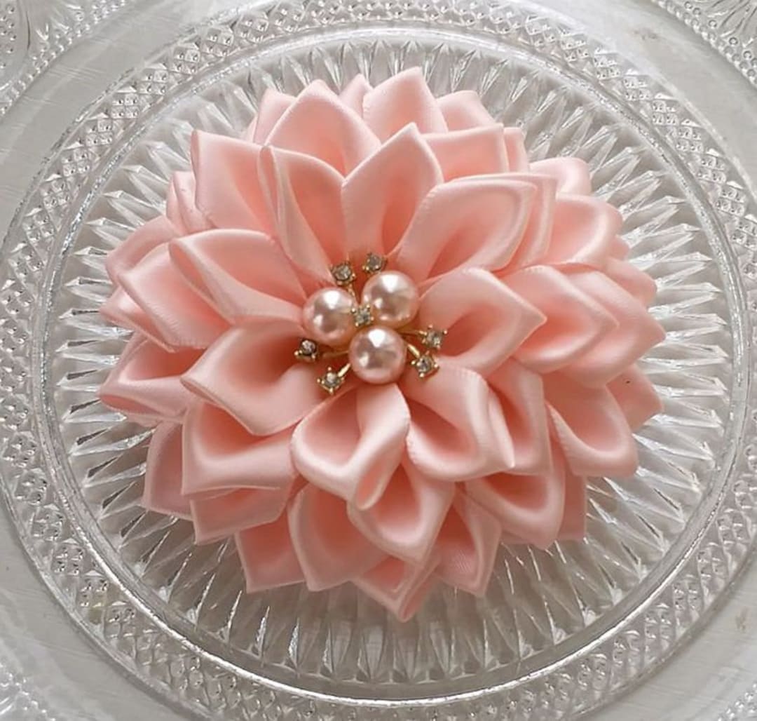 Handmade Ribbon Flower Ribbon Roses Satin Flower in Lt Pink (3-1/4 ...