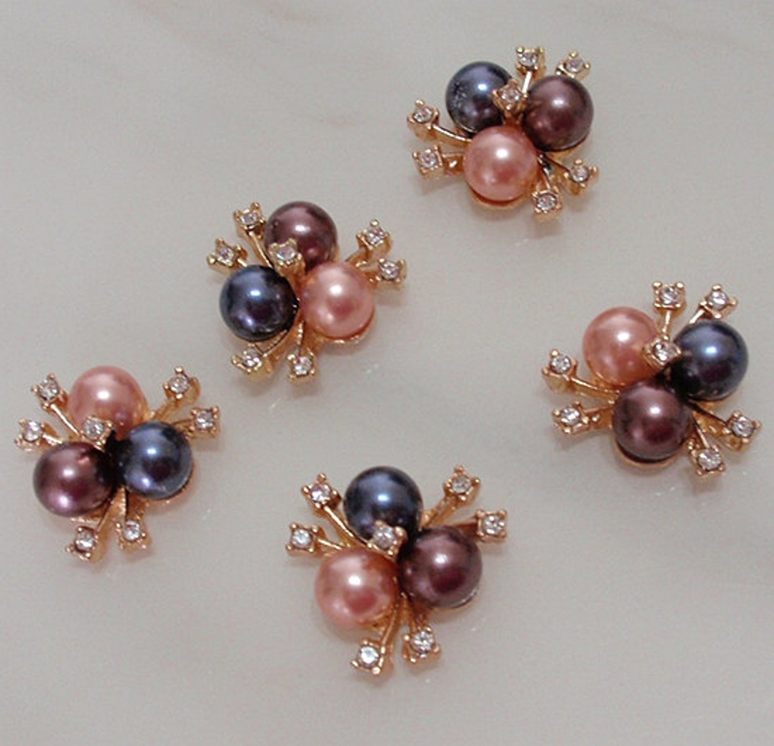 5 Flat Back Rhinestone and Pearl Button 20 Mm My443-01 - Etsy