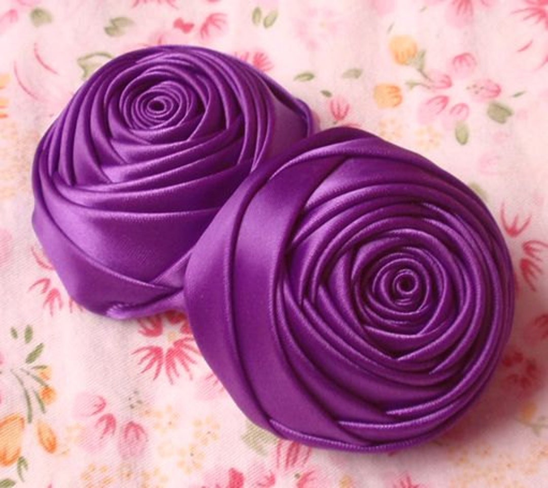 2 Handmade Ribbon Rolled Roses (2 Inches) in Purple and Have Over 150 ...
