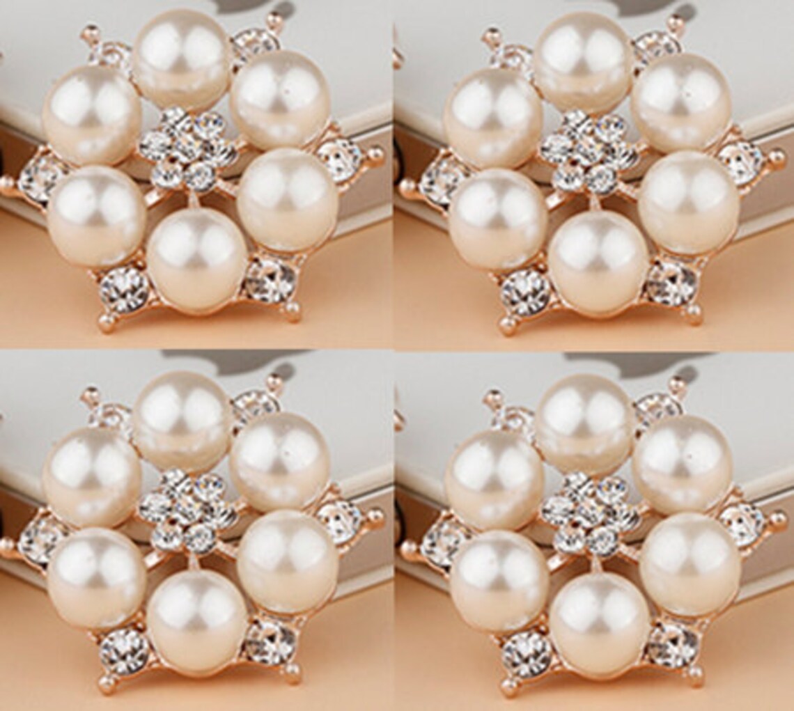 4 Flat Back Rhinestone and Pearl Button 27 Mm DT-010 - Etsy