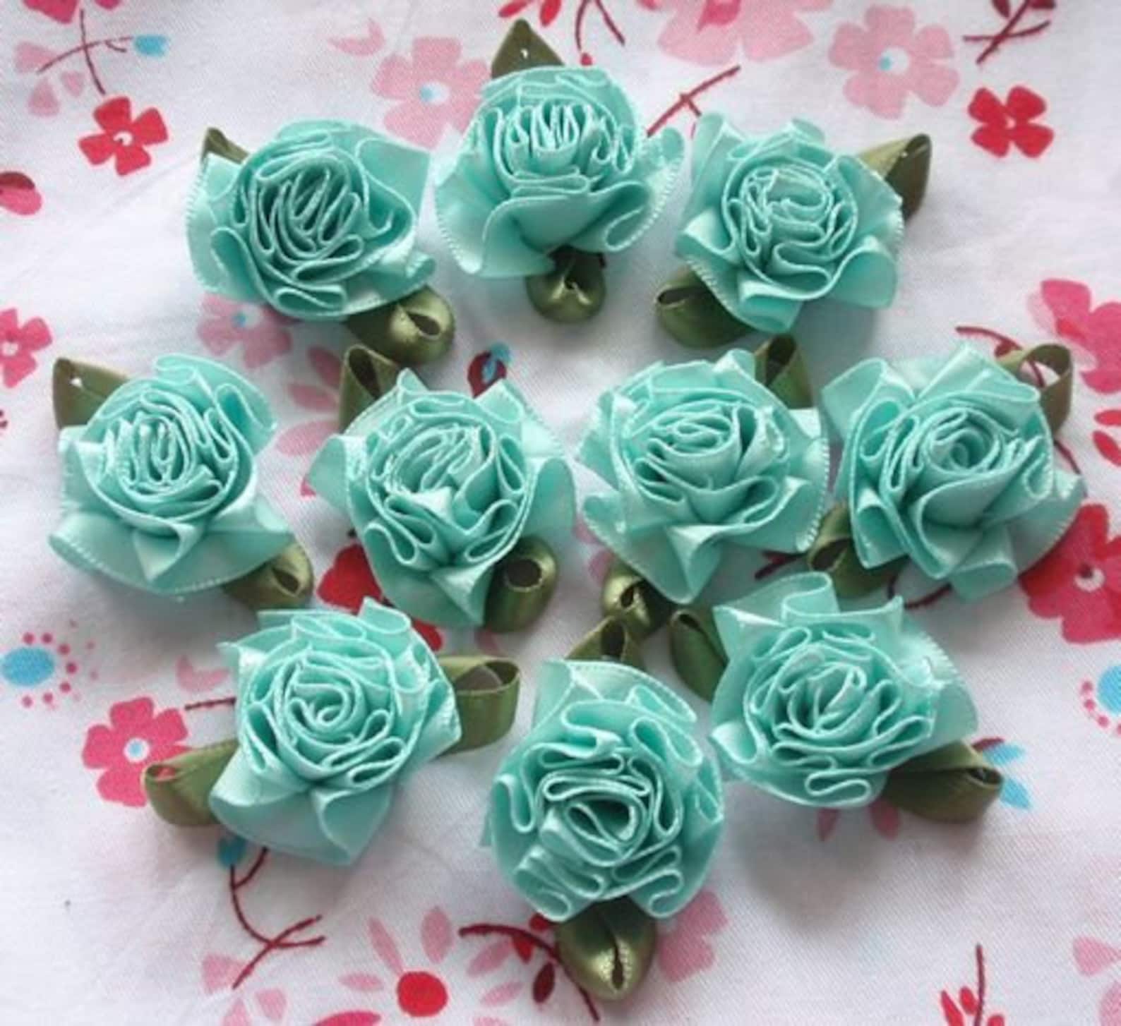 10 Handmade Ribbon Flowers With Leaves Over 150 Colors to - Etsy