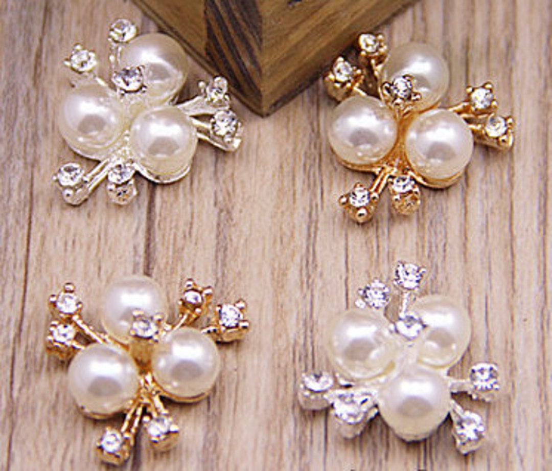 4 Flat Back Rhinestone Button Pearl Button (20x20mm) QS-087 - Etsy