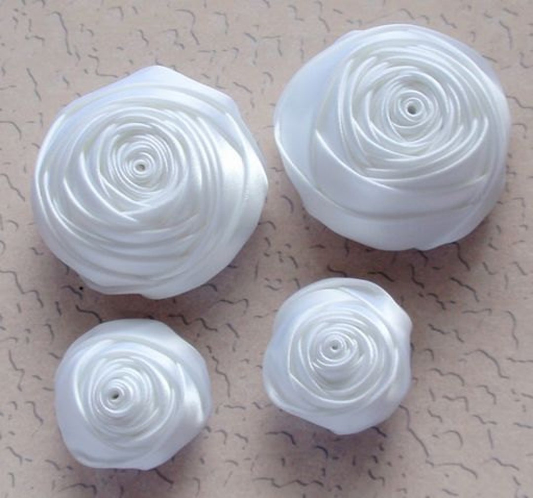 4 Handmade Rolled Roses (2 Inches,1-1/4 Inch) in White MY-060--05 Ready ...