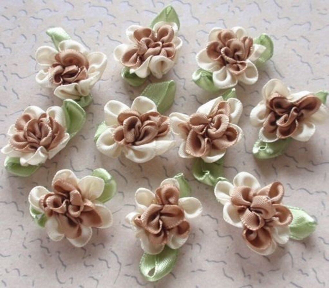 10 Handmade Flowers With Leaves 1 Inch With Leaf Size 1-1/4 - Etsy