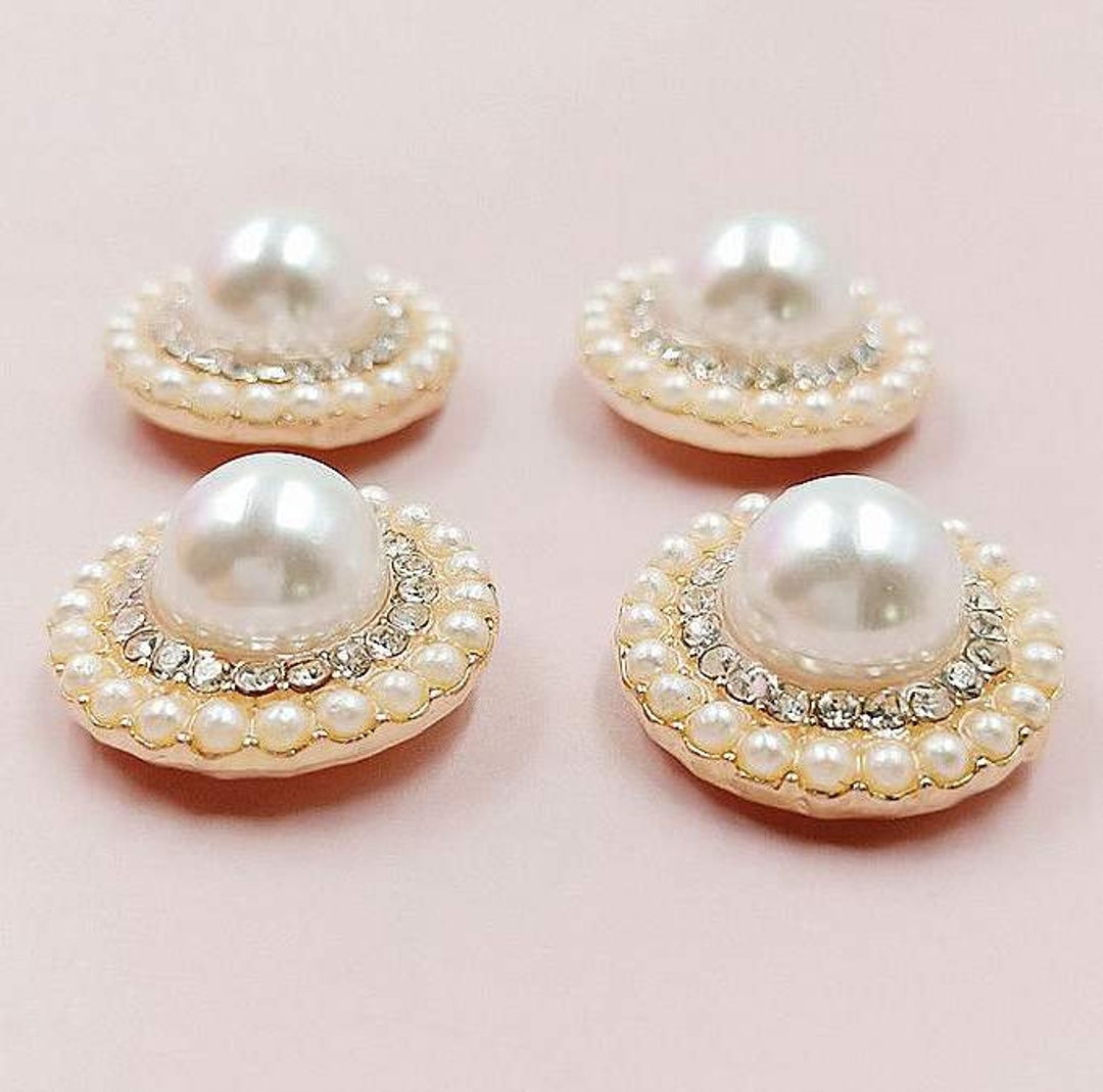 4 Flat Back Rhinestone Button Pearl Button (20x20mm) LT-71 - Etsy