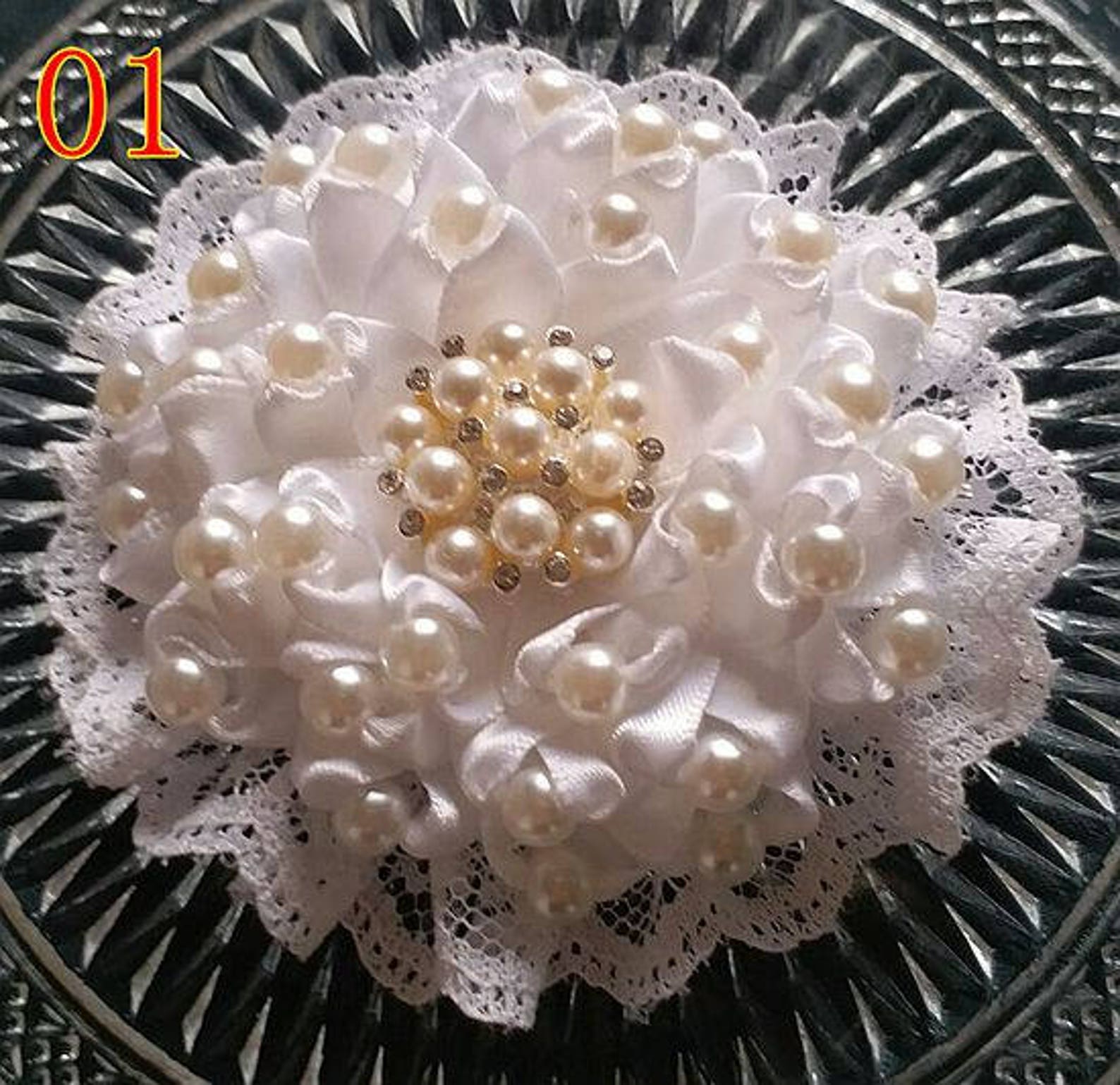 Handmade Ribbon Flower Lace Flower With Pearls 3 Inches in - Etsy