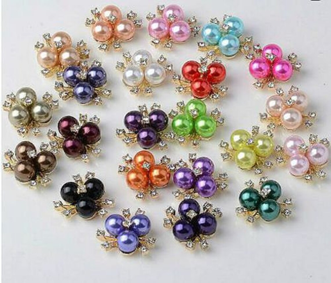 10 Flat Back Rhinestone Button Pearl Button Embellishment - Etsy