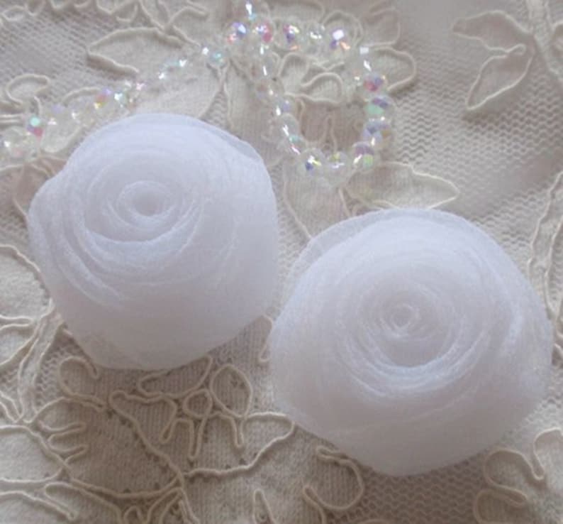 2 Organza Rolled Roses Chiffon Roses Organza Roses Chiffon | Etsy