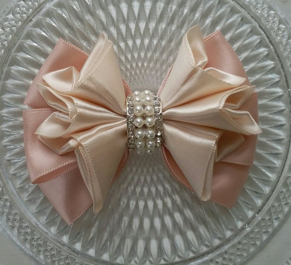 Handmade Satin Ribbon Bow With Pearl and Rhinestone Ivory - Etsy