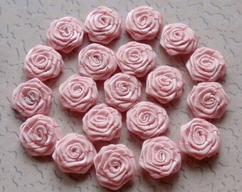 8 Handmade Ribbon Roses 1-1/4 inches In Lt Pink Tulip