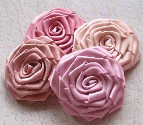 4 Handmade Ribbon Roses 2 Inches in Soft Color MY-004 01 | Etsy