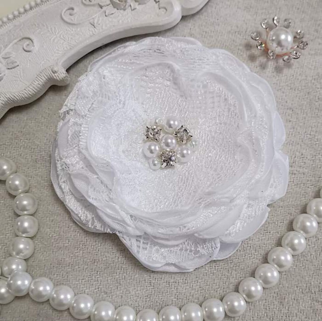 Larger Handmade Singed Fabric Flower Lace Flower Rose With Rhinestone ...