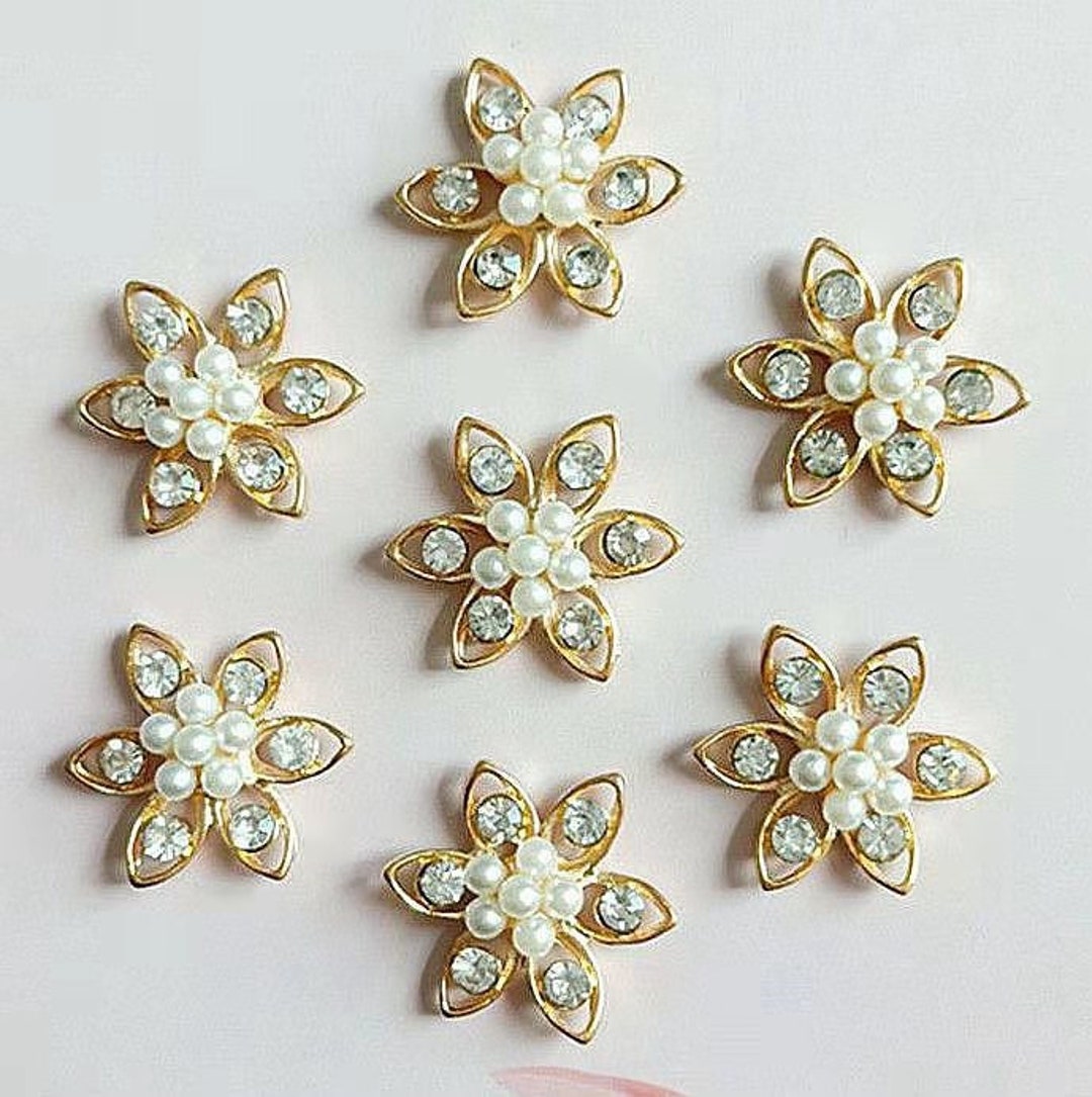 7 Flat Back Rhinestone Button Pearl Button Flower Button Embellishment ...