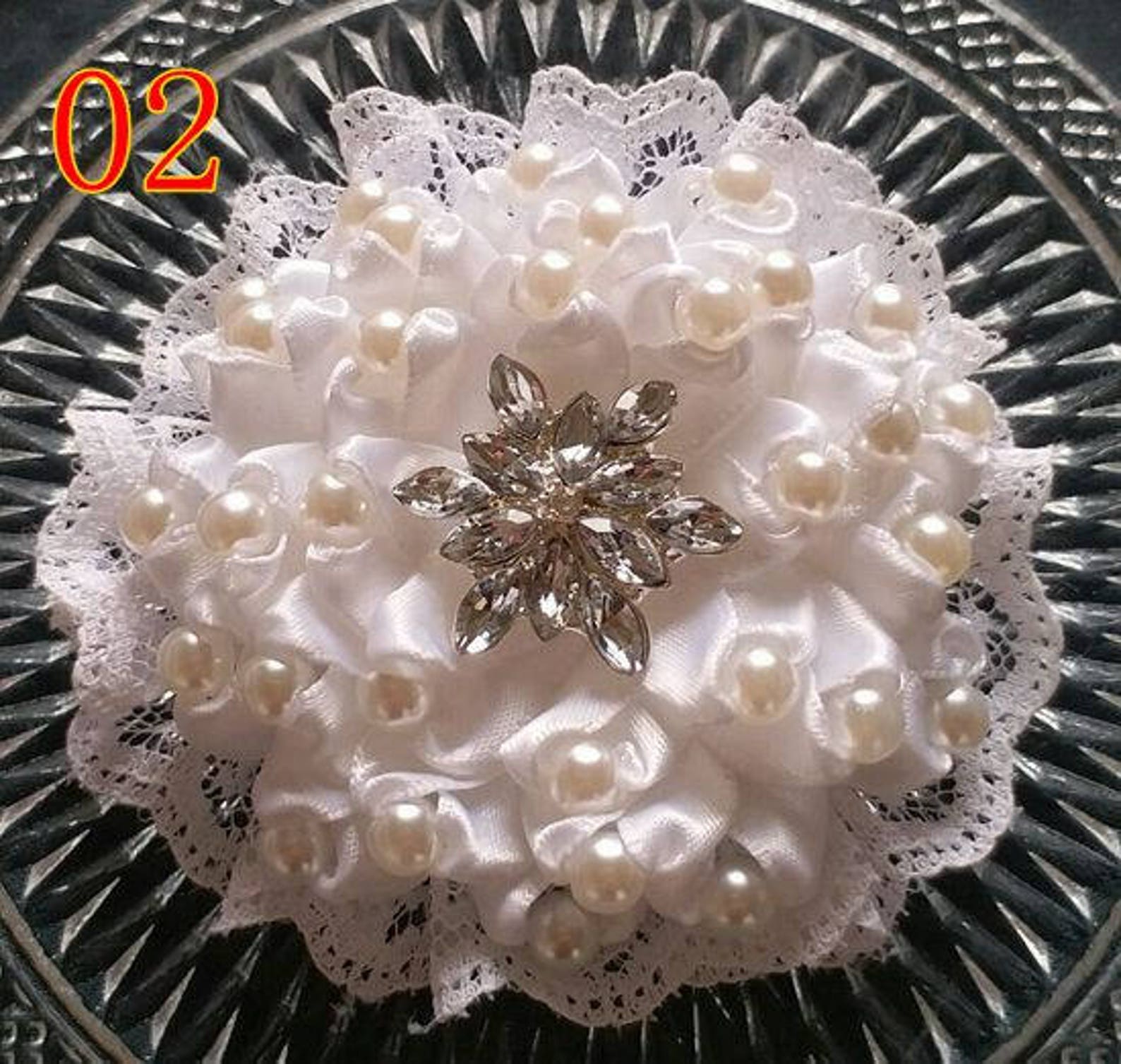 Handmade Ribbon Flower Lace Flower With Pearls 3 Inches in - Etsy