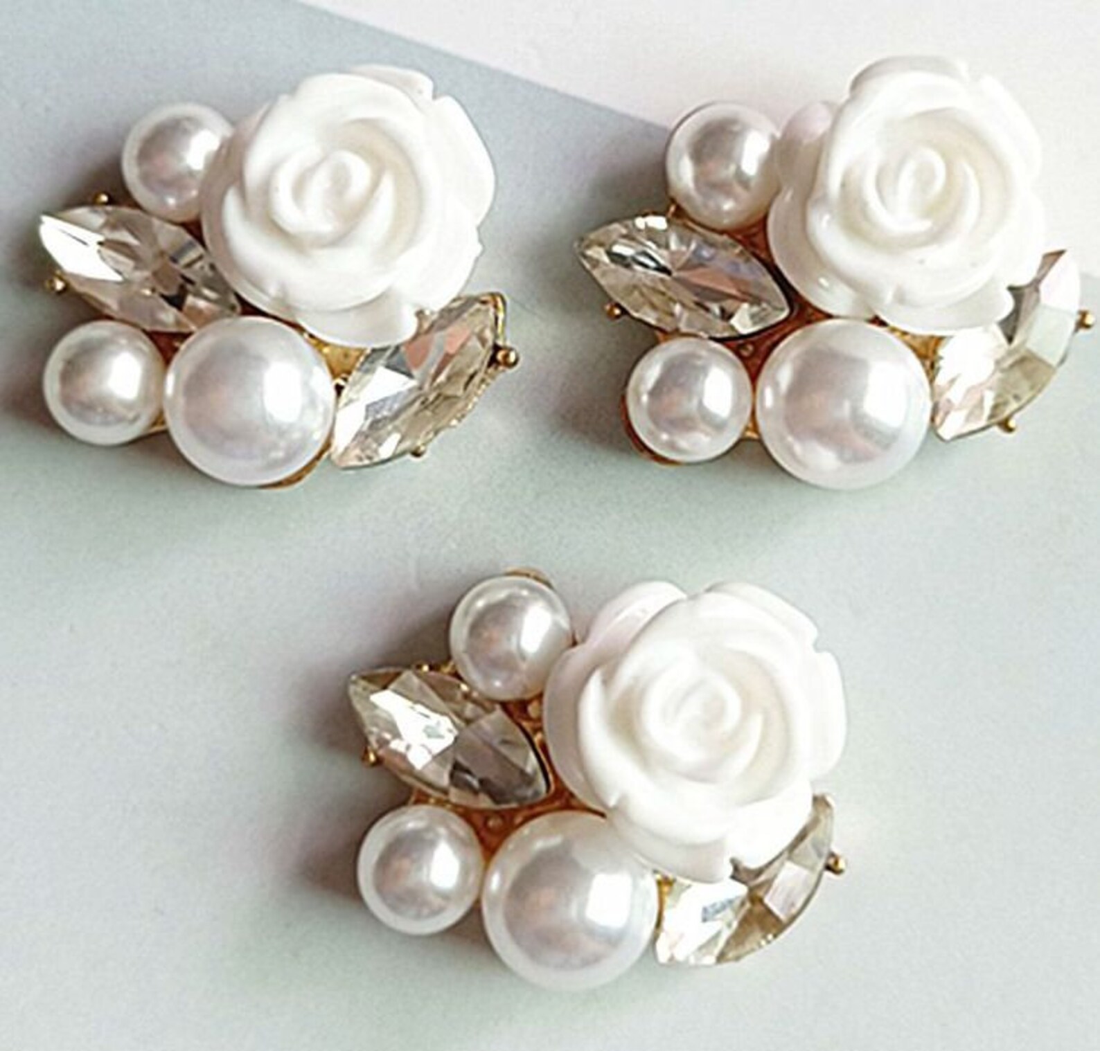 4 Flat Back Rhinestone Button Pearl Resin Button Flower Button (25x20 ...